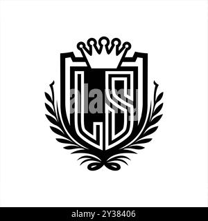 LS Letter logo heraldic shield shape with crown, vintage shield on black background template ...