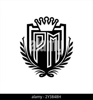 PM Letter logo heraldic shield shape with crown, vintage shield on ...