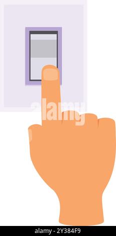Hand is activating a light switch with the index finger, on a white ...
