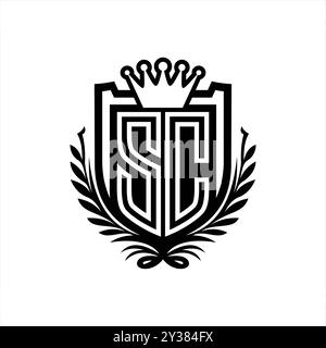 SC Letter logo with shield shape with geometric crown inside black ...