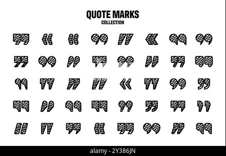 Hatched text quotation marks. Hand drawn quotes icon. Typographic ...