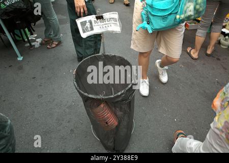 A trash bin that is placed on Gaya Street during Sunday Market in Kota ...