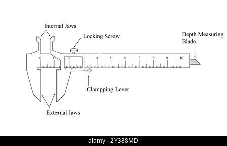 Parts of Vernier caliper on white background drawing by illustration ...