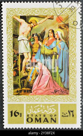 OMAN - CIRCA 1971: a stamp printed in State of Oman shows painting on ...