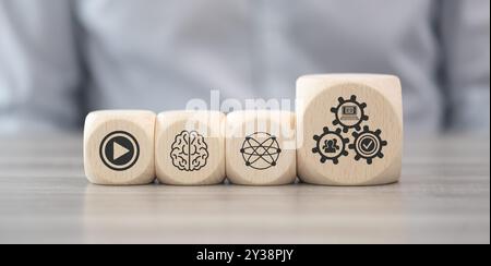 Wooden blocks with symbol of lms concept on blue background Stock Photo ...