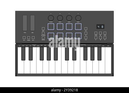 Small synthesizer, MIDI controller. Two octaves keyboard, drum pads and ...