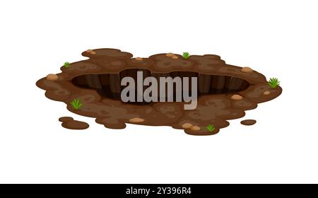 Cartoon ground holes, deep dirty pits and burrows surrounded by ...