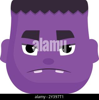 Angry purple monster with angry face, showing two teeth, frown face ...