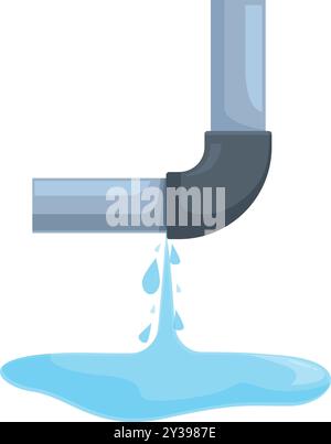 Leaking pipe. Water drops, broken sewer, plastic pipeline with leakage ...