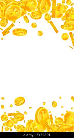 Japanese yen coins falling. Scattered gold JPY coins. Japan money ...