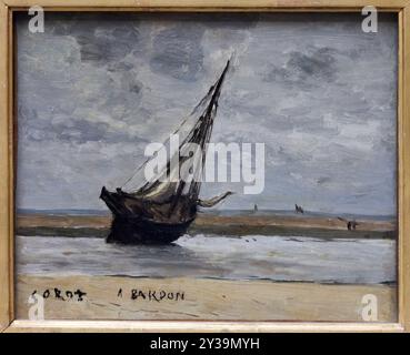 Trouville boat fishing boat aground at low tide 1830 - 1840 Jean ...