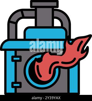Illustration of a waste incinerator in line art style Stock Vector ...