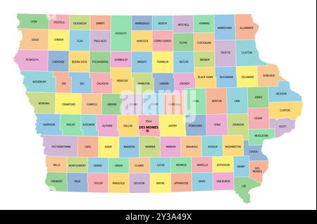 Iowa, IA, political map, with the capital Des Moines and most important ...