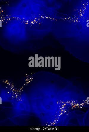 Dark blue hand painted alcohol ink background with gold glitter ...
