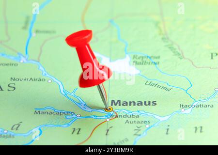 Amazonas, Brazil pin on map. Amazon rainforest Stock Photo - Alamy