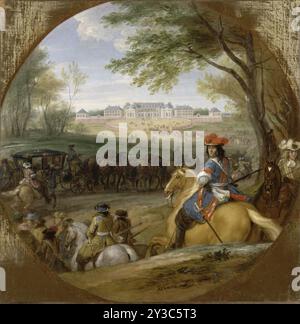 Arrival of Louis XIV preceded by his guardsmen at the old palace of ...