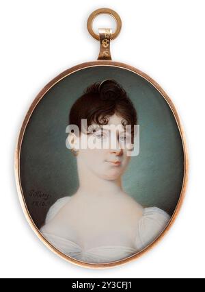 A 1810 miniature portrait of a young woman, showing her hairstyle ...