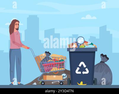 Homeless vagrant person looking for things in a landfill. Ragged ...