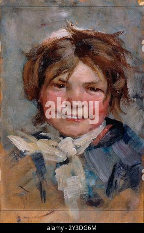 Wiik, Maria, Smiling girl's head, in half-page view, red chalk, drawing ...