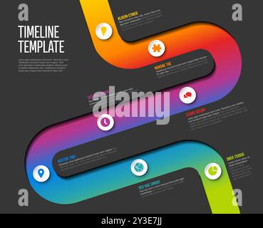 Vector Dark Infographic Company Milestones curved horizontal Timeline ...