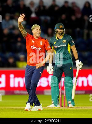 England’s Brydon Carse appeals successfully for LBW against Australia's ...