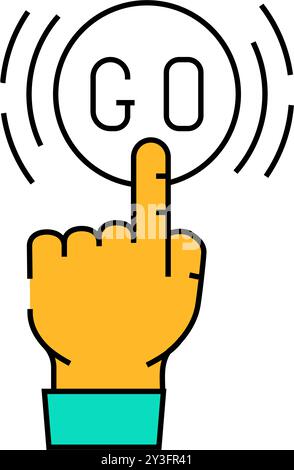 click and go app label product caution icon doodle illustration Stock ...