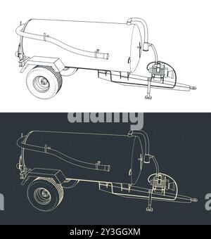 Stylized vector illustrations of a liquid manure spreader Stock Vector ...