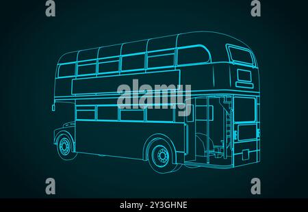 Stylized vector illustration of blueprints of a double decker bus Stock ...