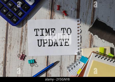 Time to upgrade text on notebook, glasses and pen. Business renew ...