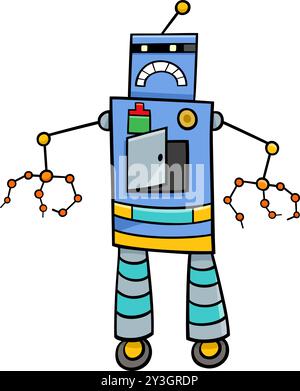 Cartoon illustration of angry robot science fiction comic character ...