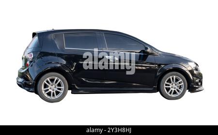 Side view of black hatchback car is isolated on white background with ...