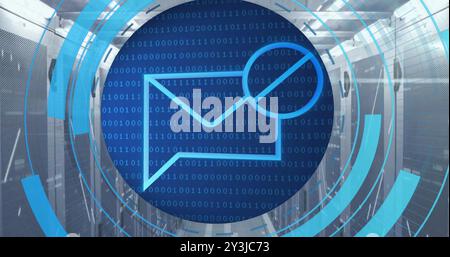 Image of circular scanner processing blocked mail message data over network server room Stock ...