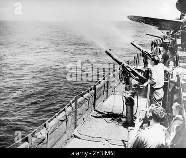 USS Enterprise (CV-6) World War II scoreboard on the hangar deck, circa ...