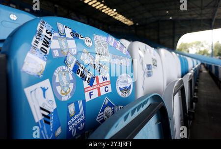 Stickers on a seat in the stands ahead of the William Hill Premiership ...