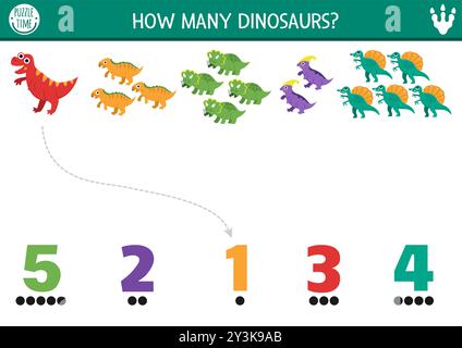 Counting and matching game with cute ancient animals, leaves. Dinosaur ...