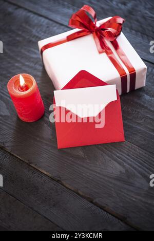 Packed gift box-container on vintage wood board holiday concept Stock ...