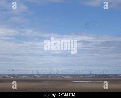 The beach at blundell sands in sefton near southport with waves braking ...