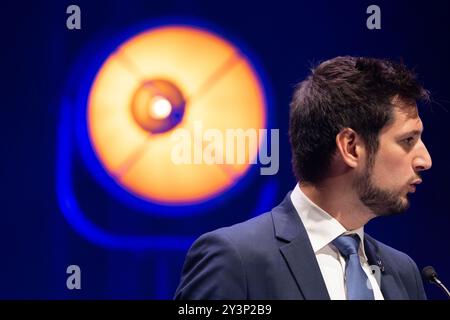 Walloon Minister President Adrien Dolimont delivers a speech at a ...