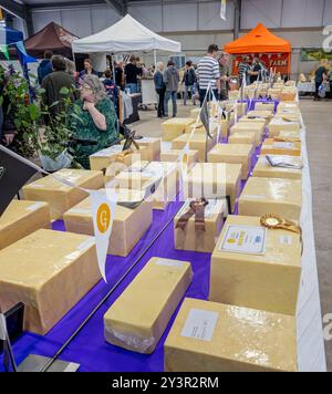 Cheeses on display for best cheese compeition at the Frome Cheese Show ...