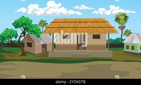 Indian Village house yard. Tin shade house for cartoon animation ...