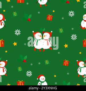 Winter seamless snowman and snowflakes pattern for Christmas wrapping ...