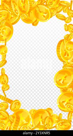 Japanese yen coins falling. Scattered gold JPY coins. Japan money ...