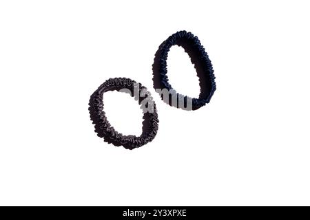 Set of stylish silk hair bands on color background, top view Stock ...