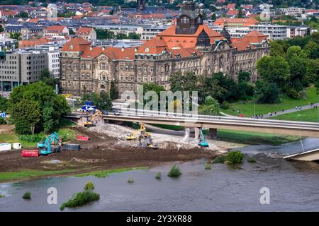Aerial view of the demolition site of the blasted section of the ...