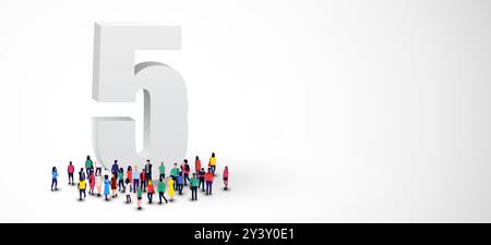 Large group of people stands around the number 2. Vector illustration ...
