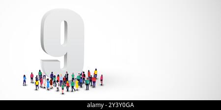 Large group of people stands around the number 2. Vector illustration ...