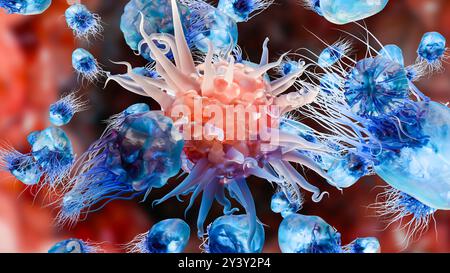 Peritrichous Bacteria with lot of flagellum, harmful bacillus with long ...