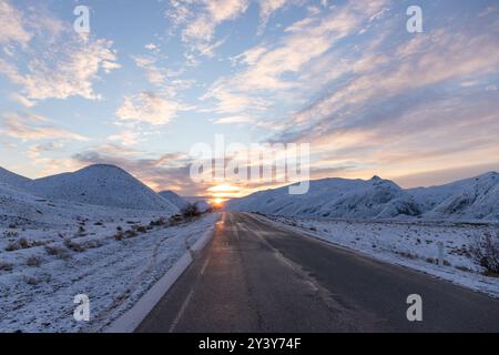 Beautiful sunrise in the Khyzy mountains in winter Stock Photo - Alamy