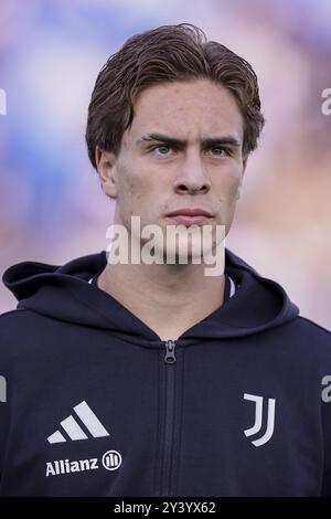 Juventus' Turkish forward Kenan Yildiz challenges for the ball with ...