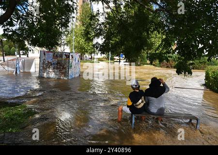 Opava, Czech Republic. 15th Sep, 2024. Aerial view of flooded Ostroj ...